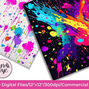 Neon Paint Splatter Digital Papers - Paint Splash Digital Scrapbooking ...