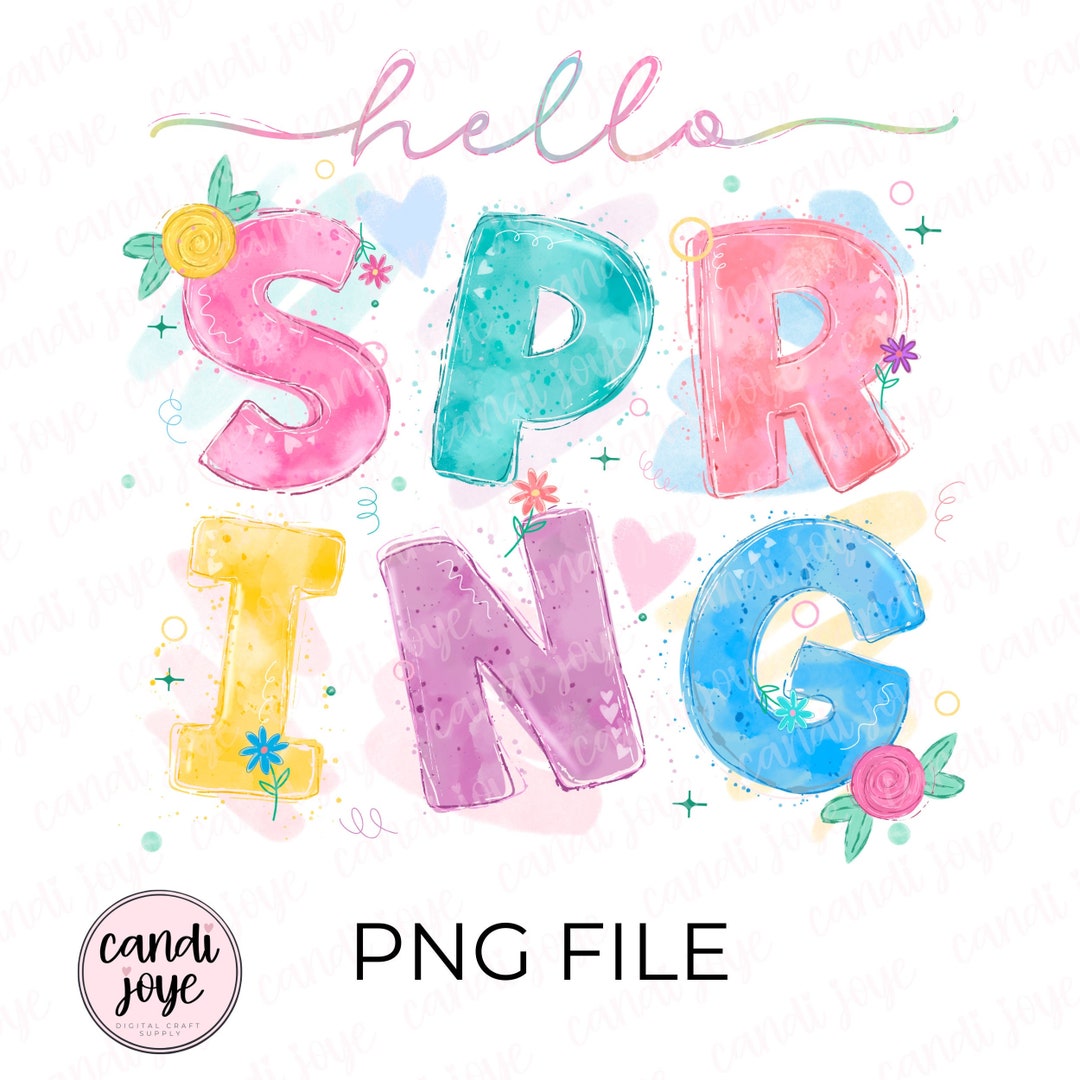 Hello Spring PNG - Watercolor Floral Sublimation PNG - Pastel Doodle ...