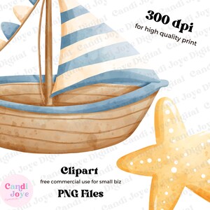 Watercolor Nautical Clipart Ocean Clipart Watercolor Beach PNG Files ...