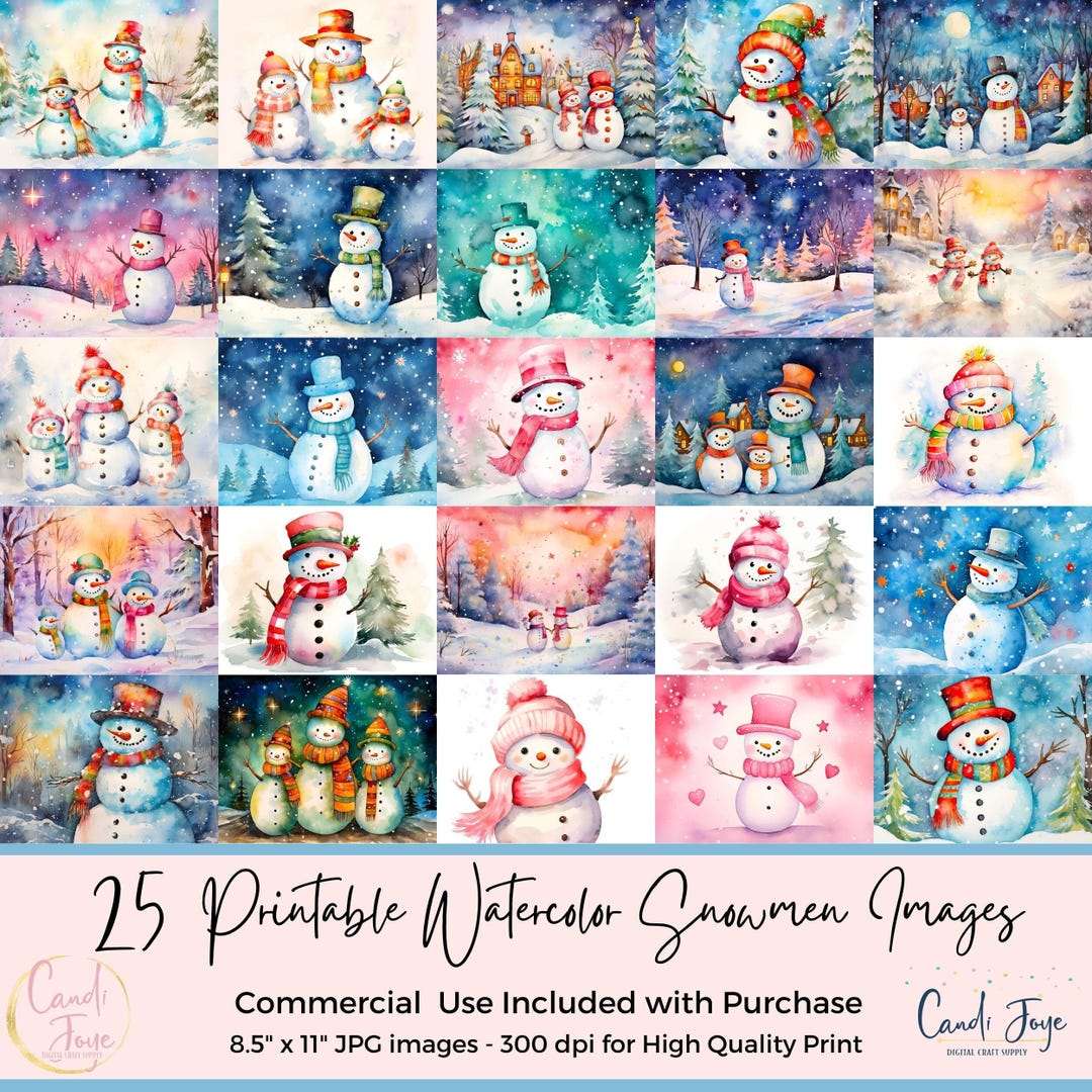 25 Watercolor Snowmen Printable Images - Whimsical Winter Graphics ...