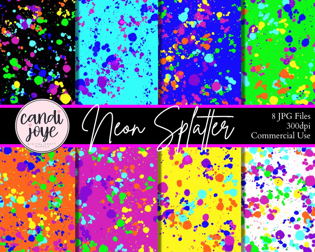 Neon Paint Splatter Digital Papers - Paint Splash Digital Scrapbooking ...