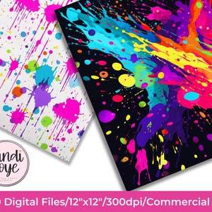 Neon Paint Splatter Digital Papers Paint Splash Digital Scrapbooking ...