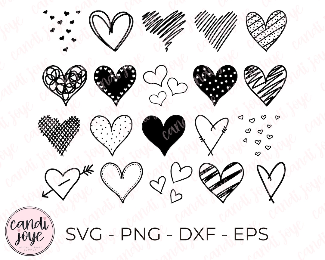 Doodle Heart SVG Bundle - Doodle Heart PNG Bundle - Valentine SVG ...