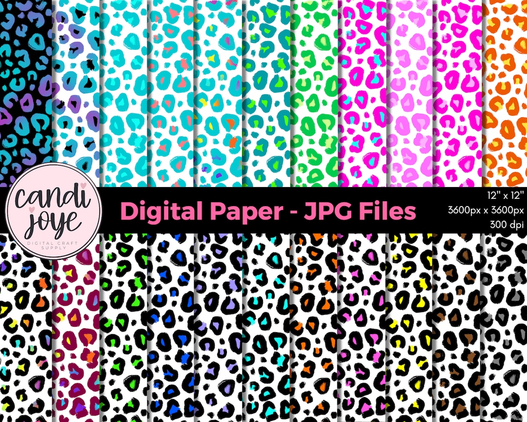 Leopard Print Digital Paper Pack - 90s Rainbow Neon Cheetah Print ...