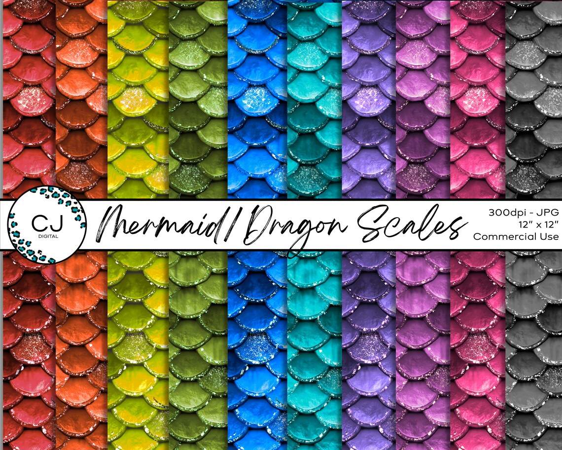 Mermaid Scale Digital Papers Dragon Scale Digital Paper | Etsy