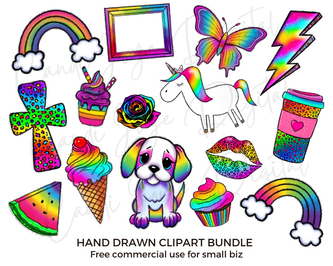 Neon Rainbow PNG Clipart 90s Nostalgia Leopard Print - Etsy