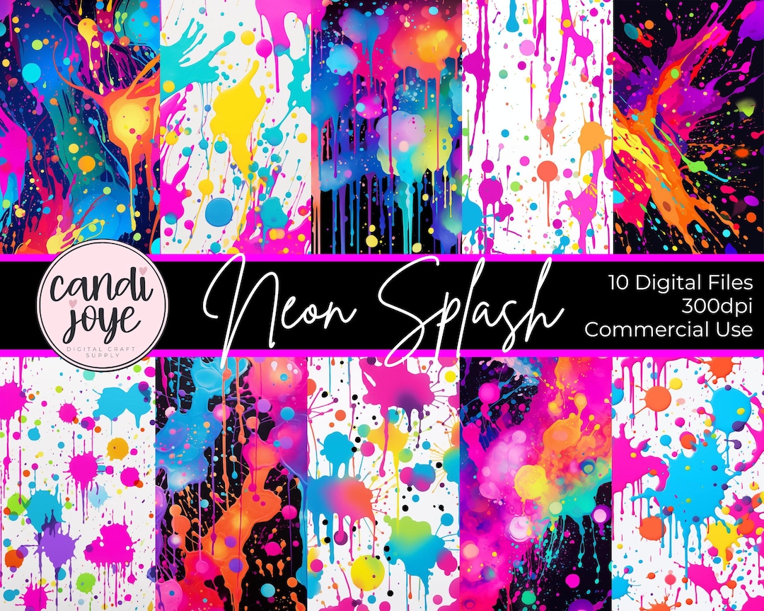 Neon Paint Splatter Digital Papers - Paint Splash Digital Scrapbooking ...
