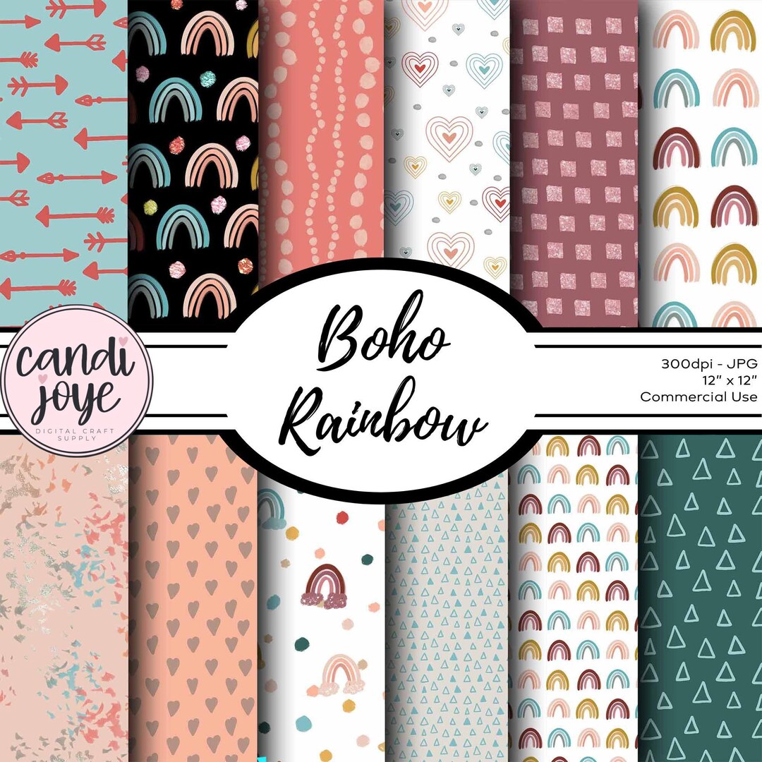 Rainbow Boho Digital Paper - Boho Backgrounds - Boho Digital Paper Pack ...