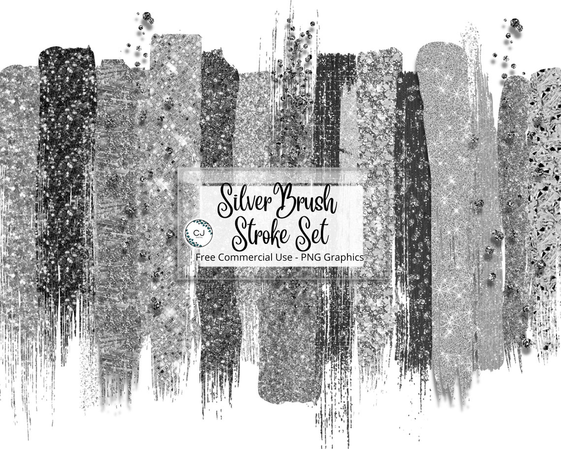 Silver Glitter Brush Strokes PNG Bling Brushstroke Clipart - Etsy