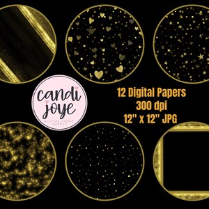 Black and Gold Digital Paper Set With Gold Glitter Patterns - Etsy