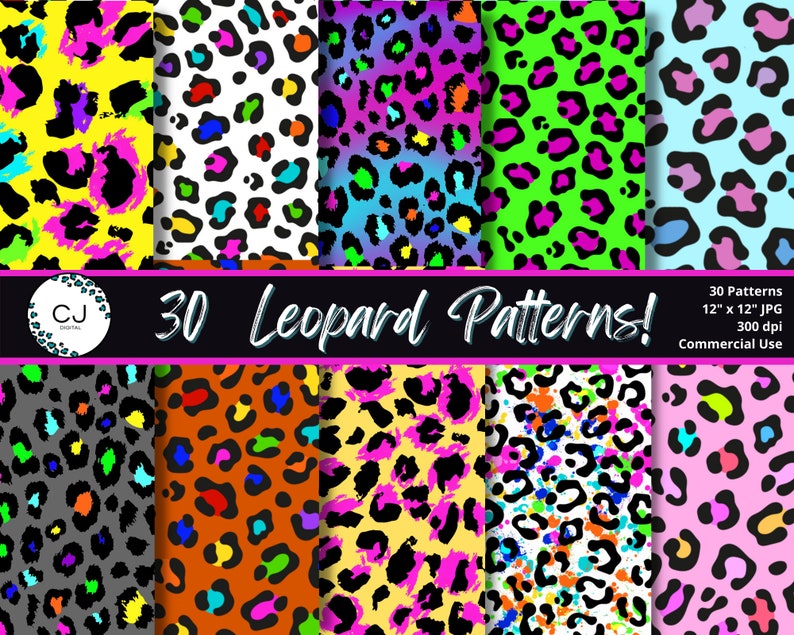 Rainbow Leopard Digital Paper Pack Neon Cheetah Print | Etsy