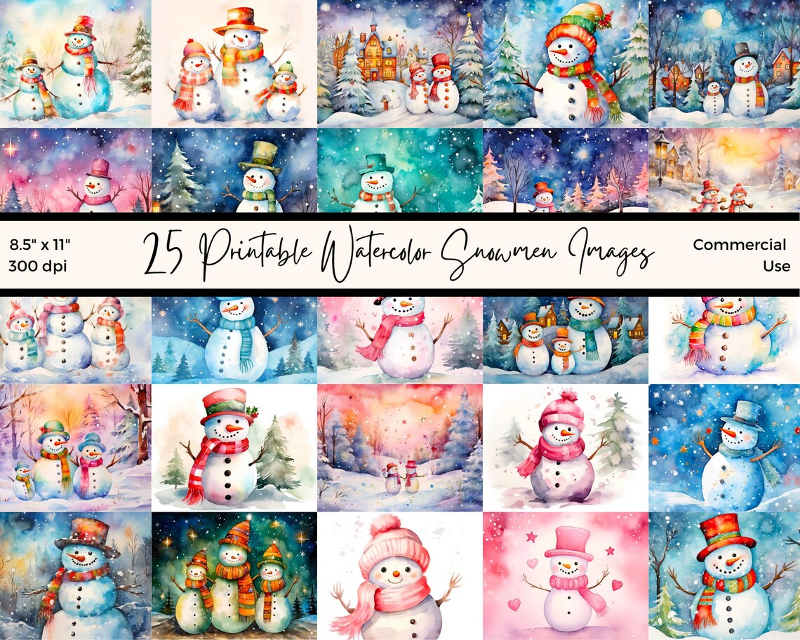 25 Watercolor Snowmen Printable Images - Whimsical Winter Graphics ...