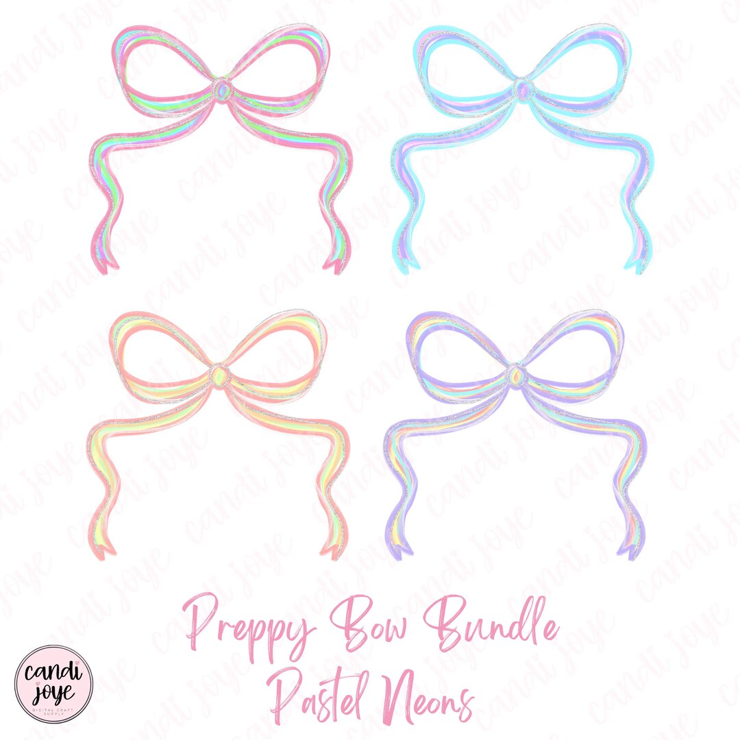 Preppy Bow PNG Neon Pastel Bundle, Coquette Bow PNG, Pastel Preppy ...