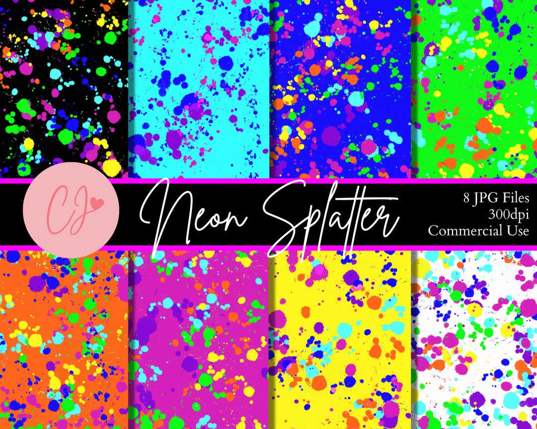 Neon Paint Splatter Digital Papers Paint Splash Digital - Etsy