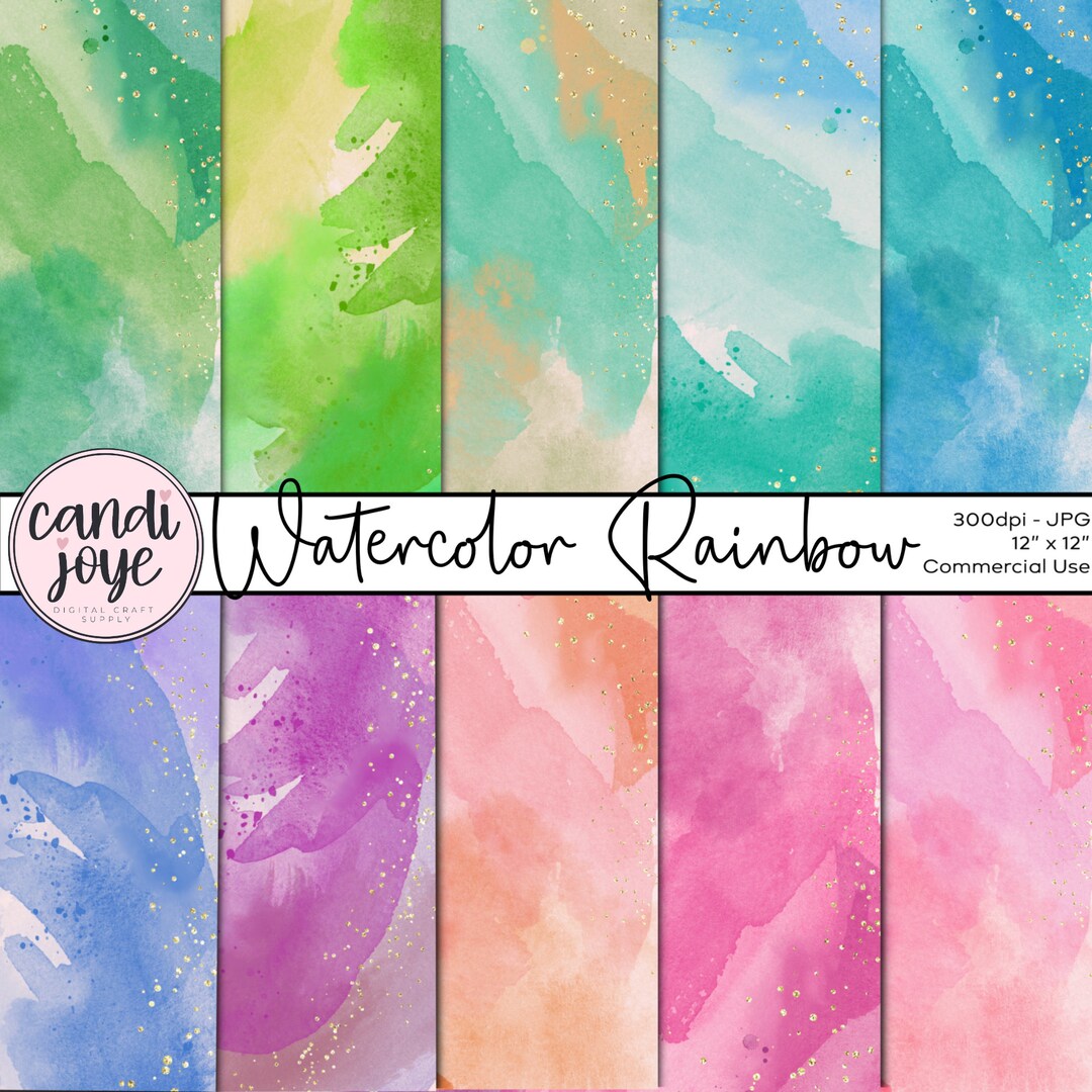 Watercolor Digital Paper Pack - Gold Glitter Watercolor Digital ...