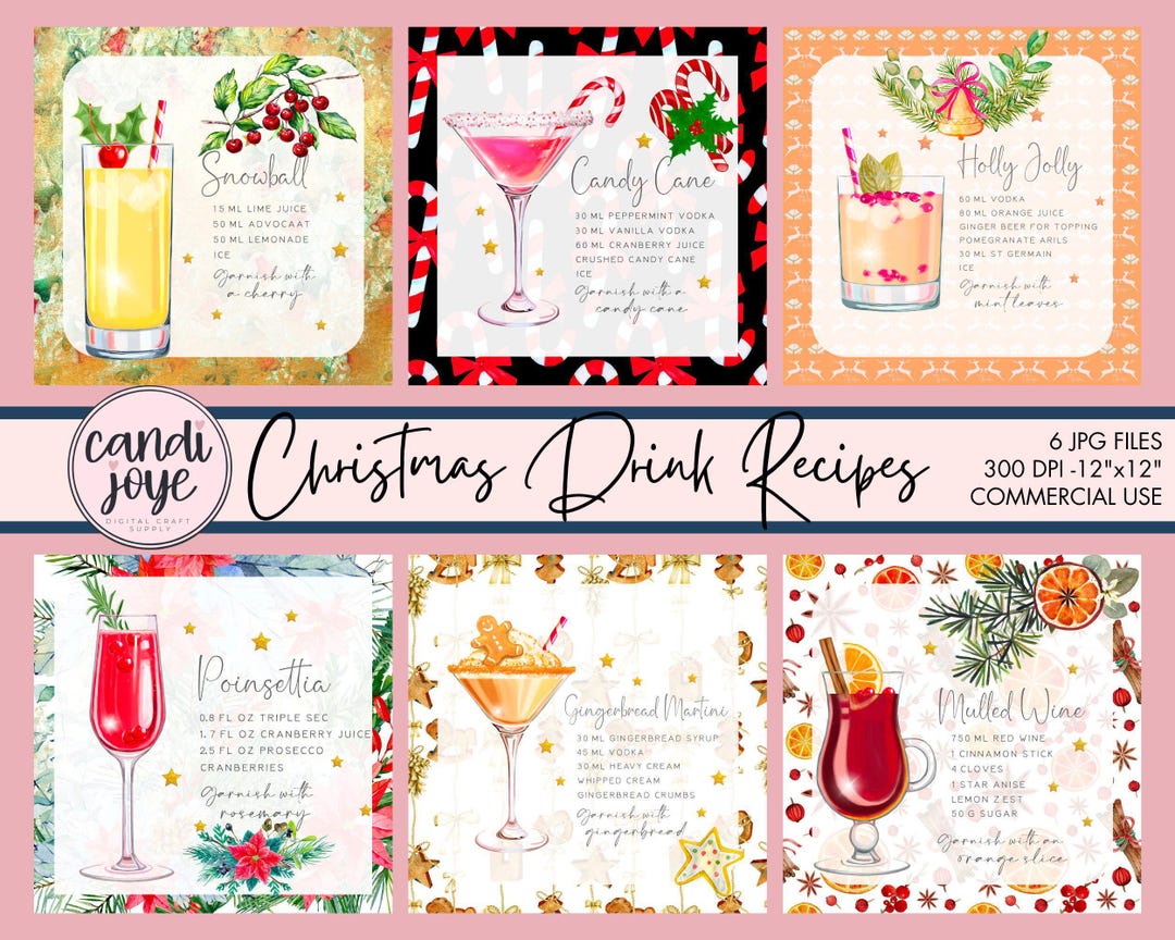 Christmas Drink Printable - Retro Watercolor Cocktail Recipe Card ...