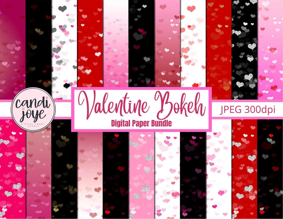 Valentine Digital Paper Bundle - Heart Bokeh Valentine Background ...