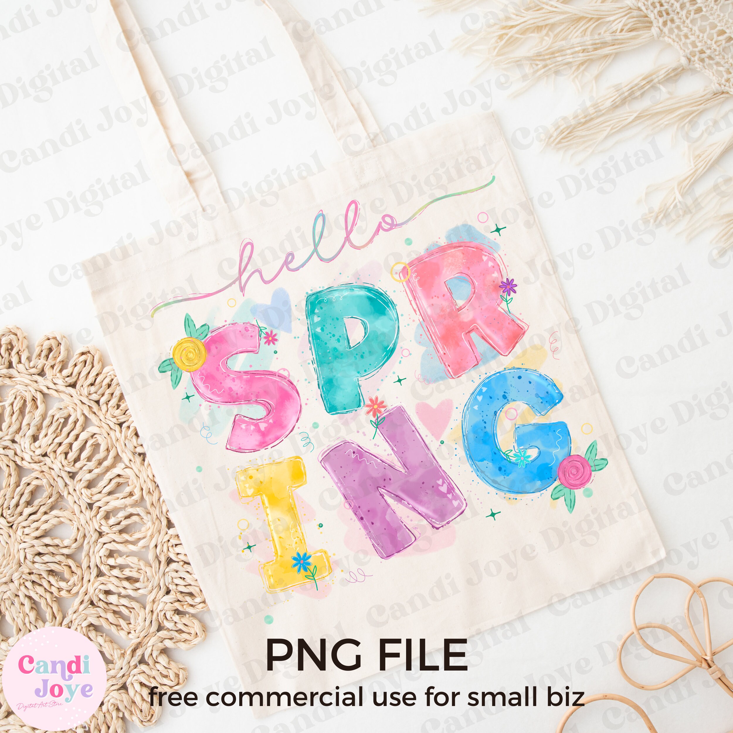 Hello Spring PNG Watercolor Floral Sublimation PNG Pastel - Etsy