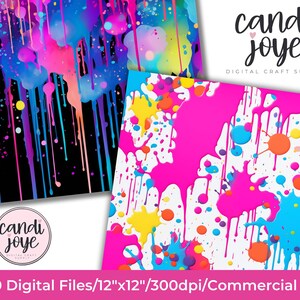 Neon Paint Splatter Digital Papers - Paint Splash Digital Scrapbooking ...
