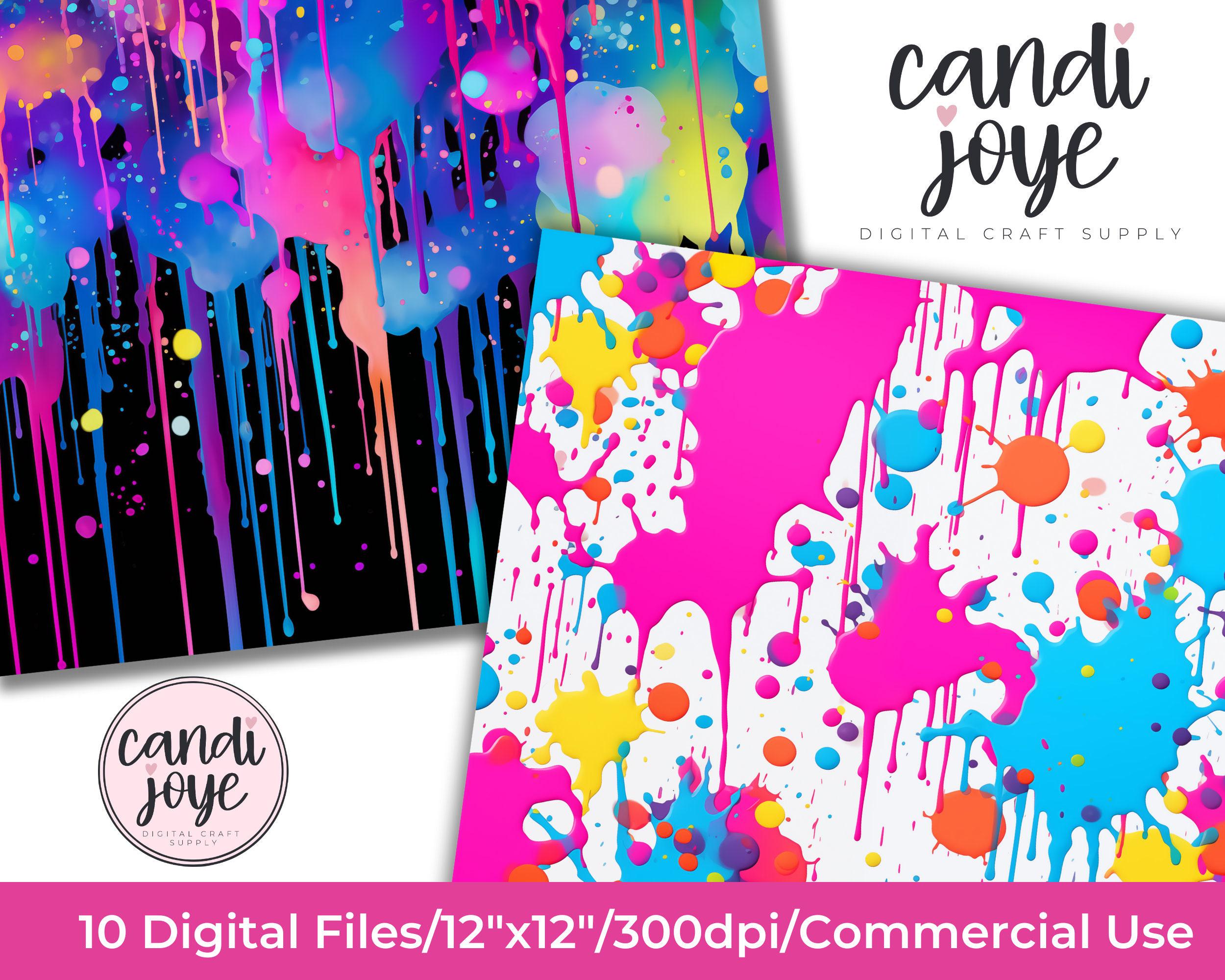 Neon Paint Splatter Digital Papers - Paint Splash Digital Scrapbooking ...