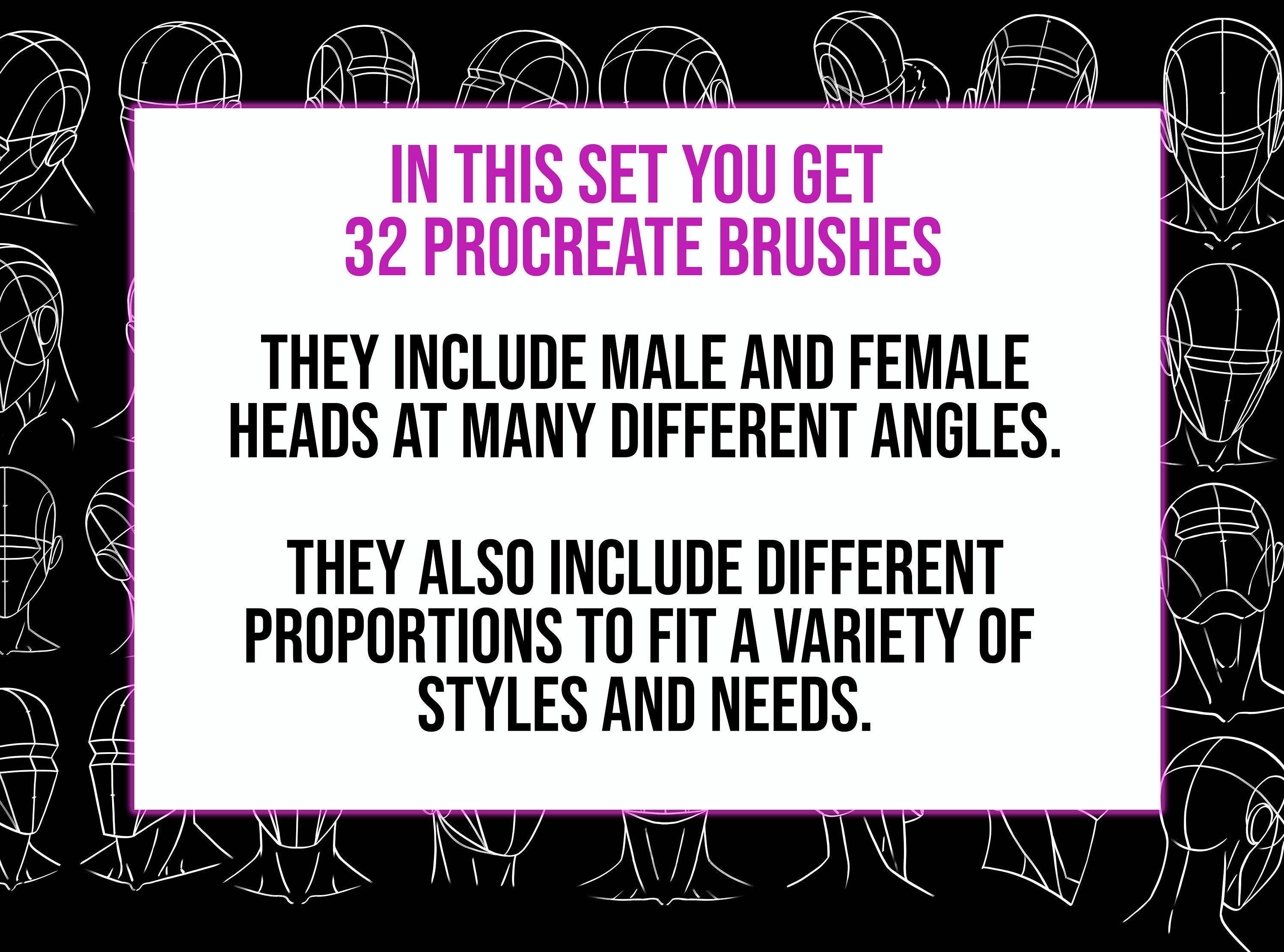 Procreate Head Poses: 32 Portrait Guides & Face Stamps (digital ...