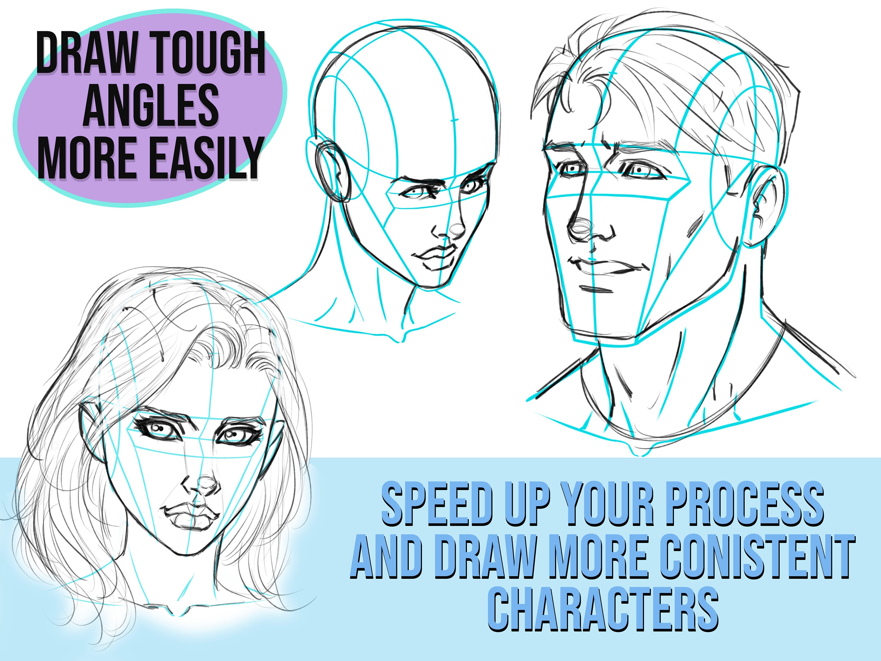 Procreate Head Poses 32 Portrait Guides Procreate Face Stamps Procreate ...