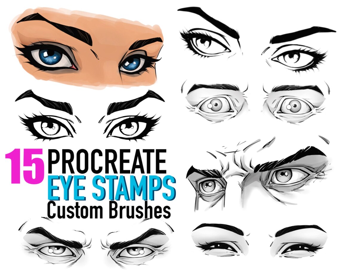Procreate Eye Stamps Male and Female 15 Brushes Portrait Stamps ...