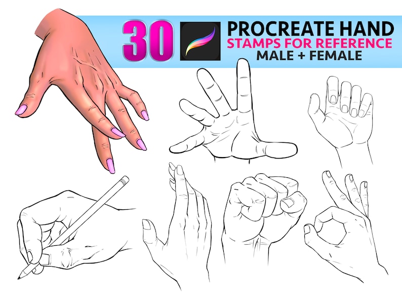 Procreate Hand Stamps | Pose Brushes | Comic Artist Reference | Hand Anatomy Stamps | Digital ...