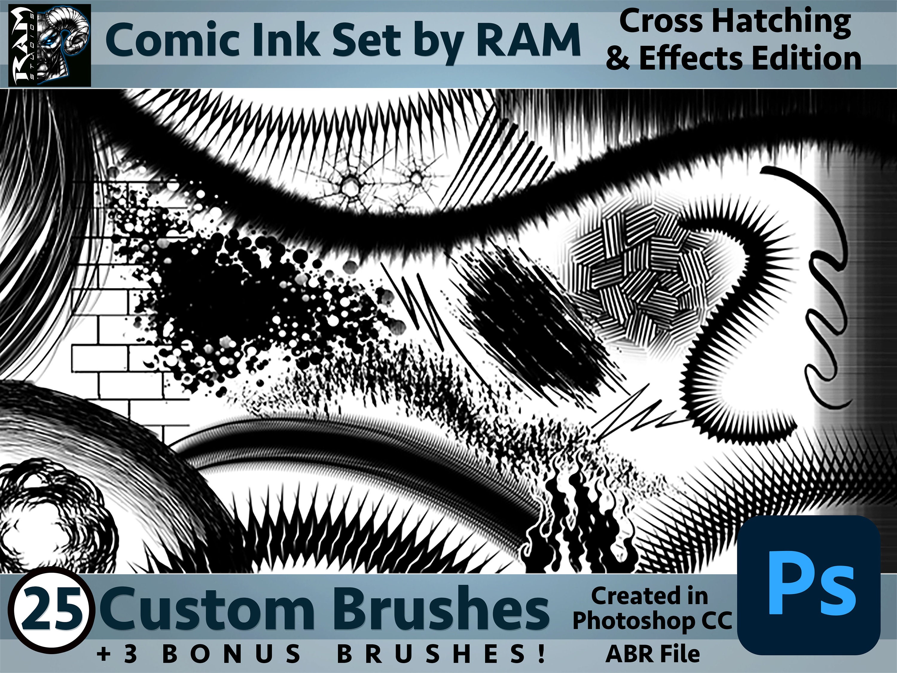 Comic Inking Brush Set | Cross Hatching and Textures | Photoshop ...