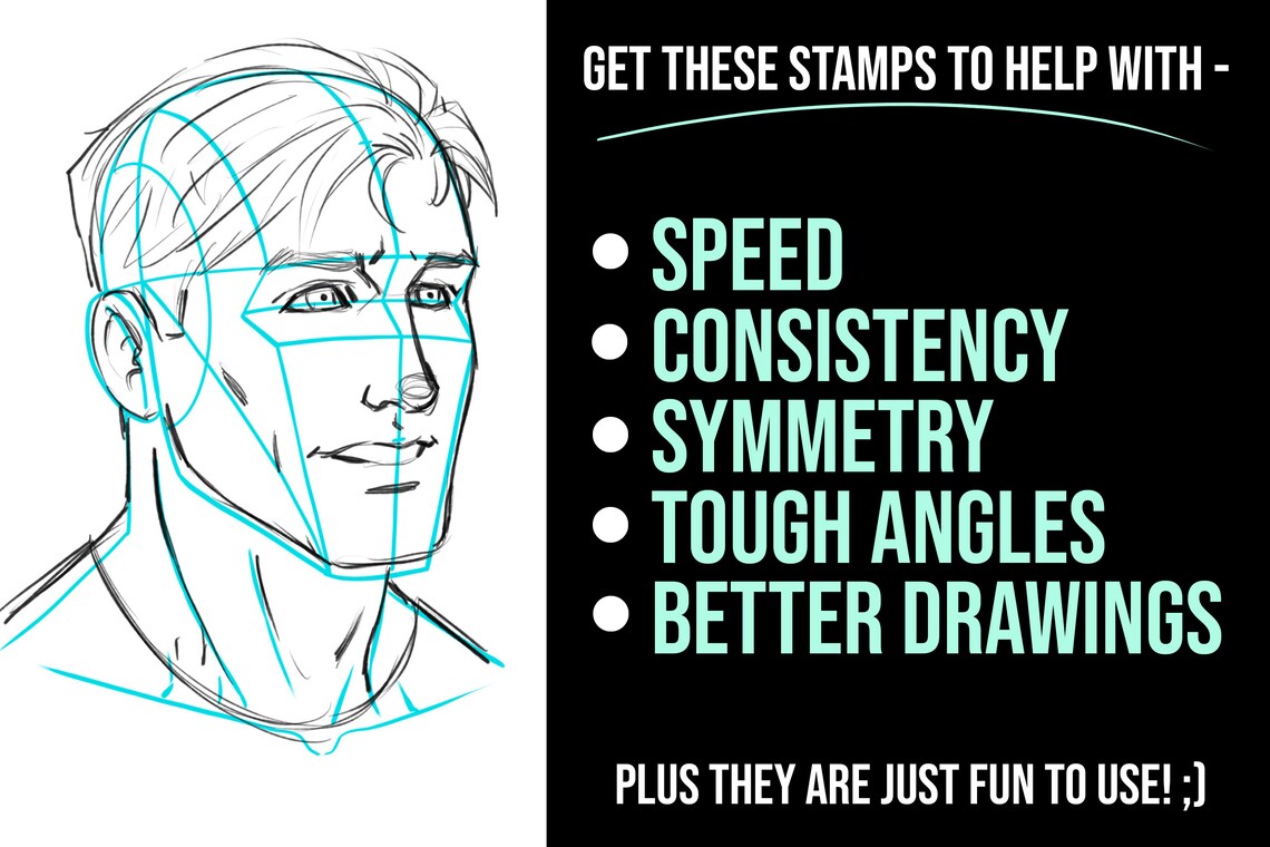 Procreate Head Poses: 32 Portrait Guides & Face Stamps (digital ...