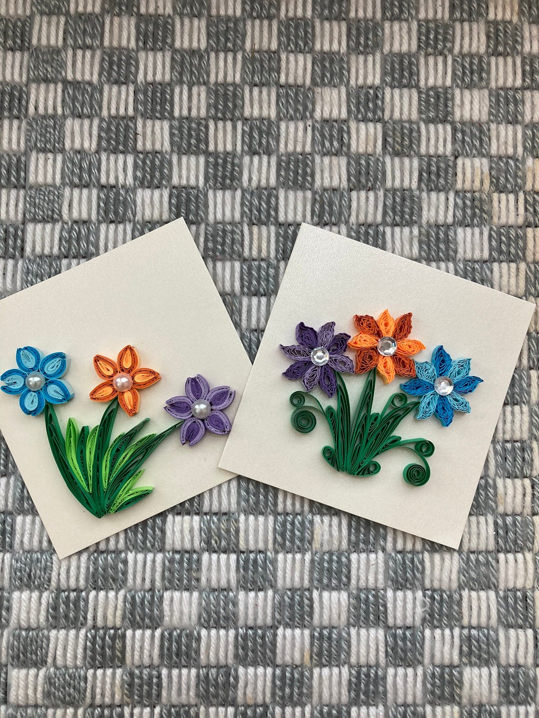 Set of Two Paper Quilled Cards Featuring Three Beautifully Colored ...
