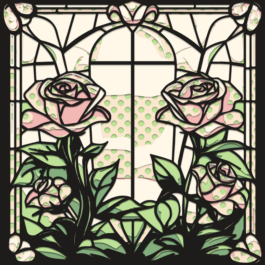 Rose Garden Stained Glass Svg Layered Cut File Wall Art,8 Layers Cut ...