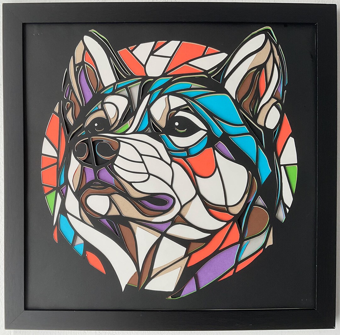 Husky Dog Geometric Stained Glass Svg Layered Cut File Wall Art, 9 ...