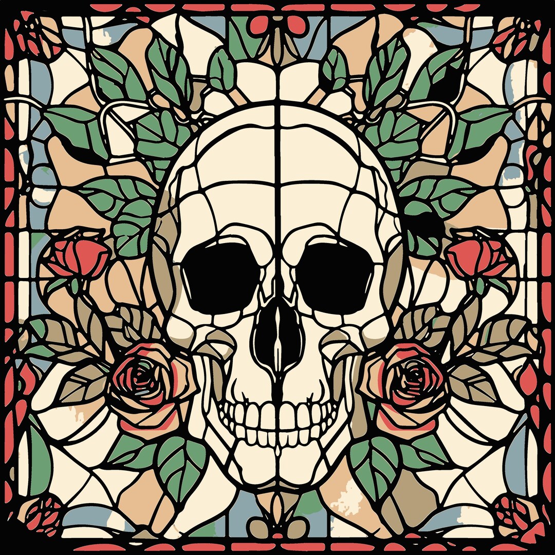 Skull and Roses Stained Glass Svg Layered Cut File Wall Art, 6 Layers ...