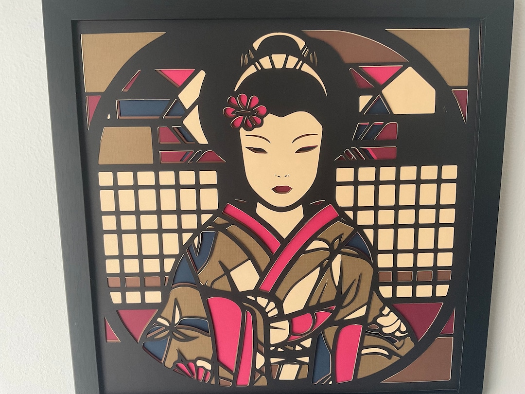 Simplified Geisha Stained Glass SVG Shadoebox Multi Layer Cut File ...