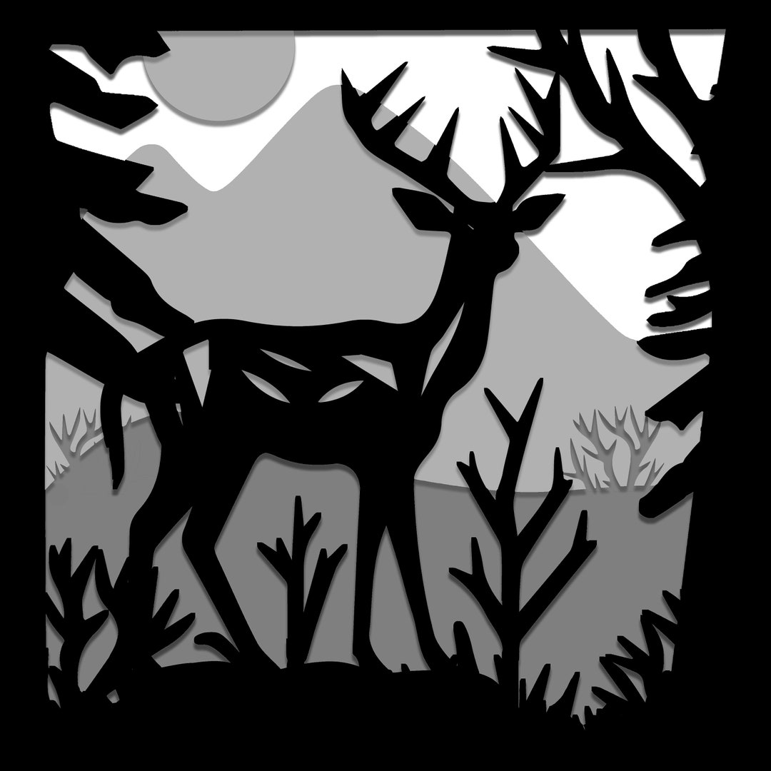 Forest Scene Stag Shadow Box Design for Cricut, Lasercut Multi Layered ...
