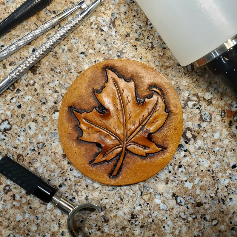 Leather Patch - Hand Tooled - Carved - Flower Design - Hat Patch - Bag ...