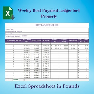 Weekly Rent Payment Ledger, Weekly Rent Payment Tracker, Rental ...