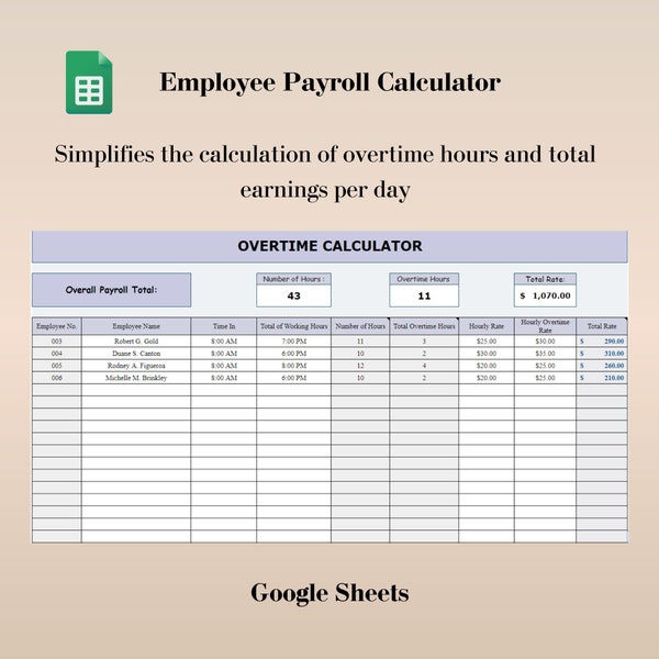 Employee Time Sheet Google Spreadsheet - Etsy