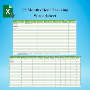 12 Months Rent Payment Ledger, Rental Property Spreadsheet, Landlord ...