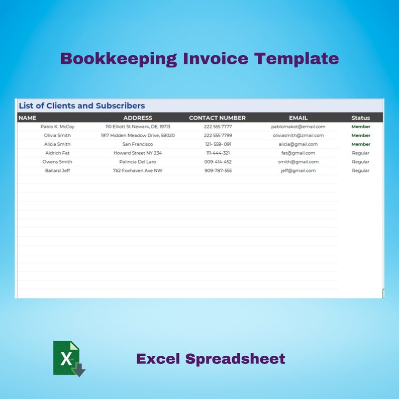 Business Invoice Template Excel, Excel Bookkeeping Invoice Tracker ...