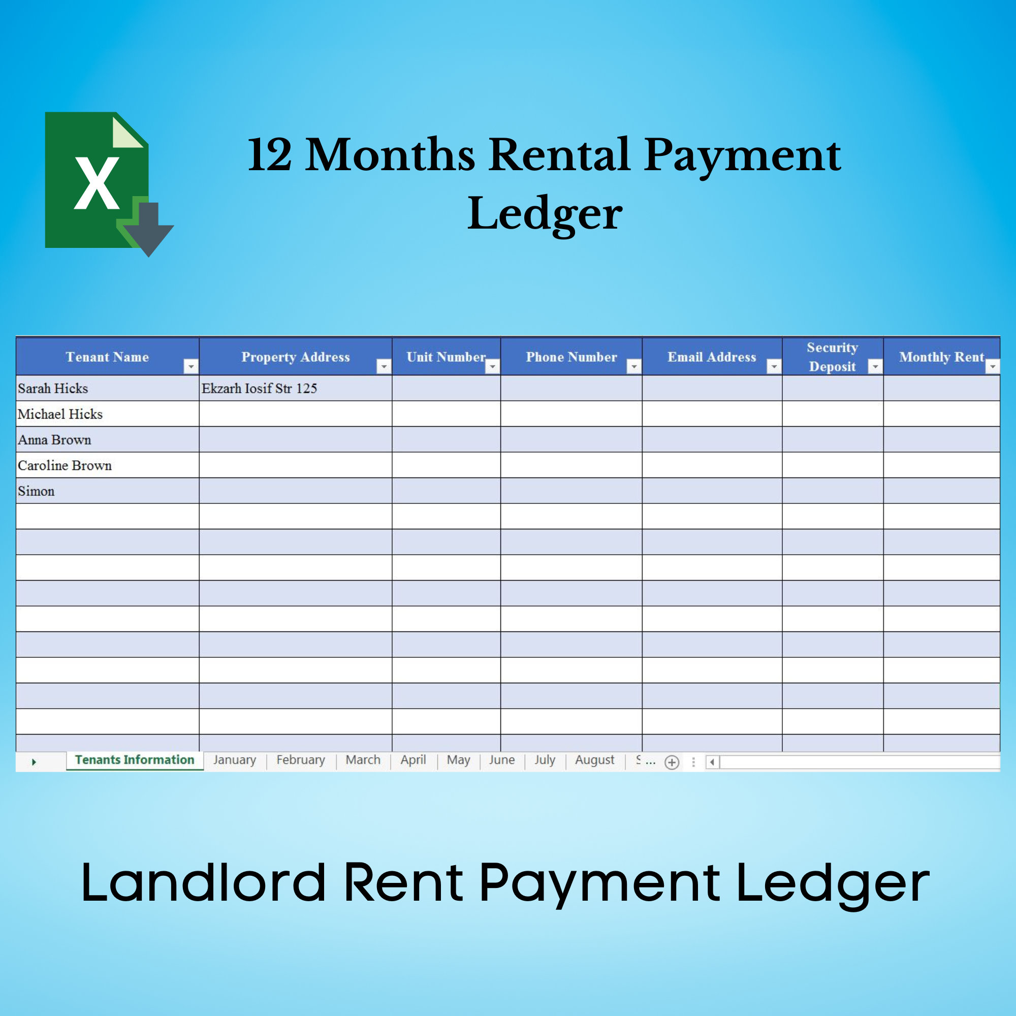 12 Months Rent Payment Ledger, Rent Payment Tracker With Late Fee ...