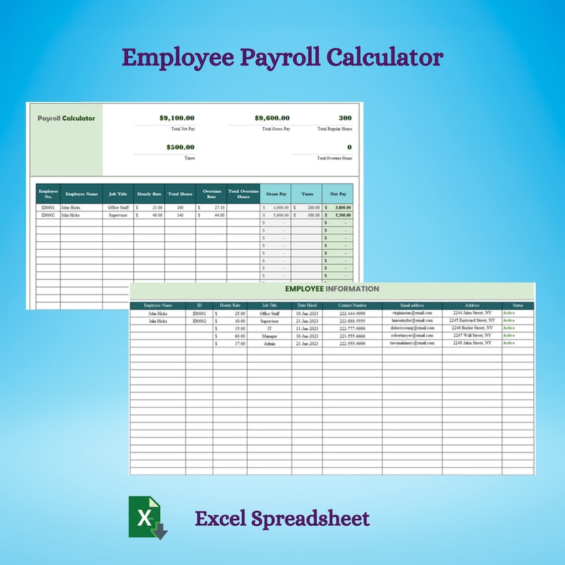 Automated Payroll Calculator Excel, Employee Payroll Template, Payroll ...