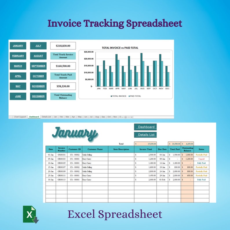 Invoice Tracking Spreadsheet, Invoice Management System, Small Business Bookkeeping Spreadsheet ...