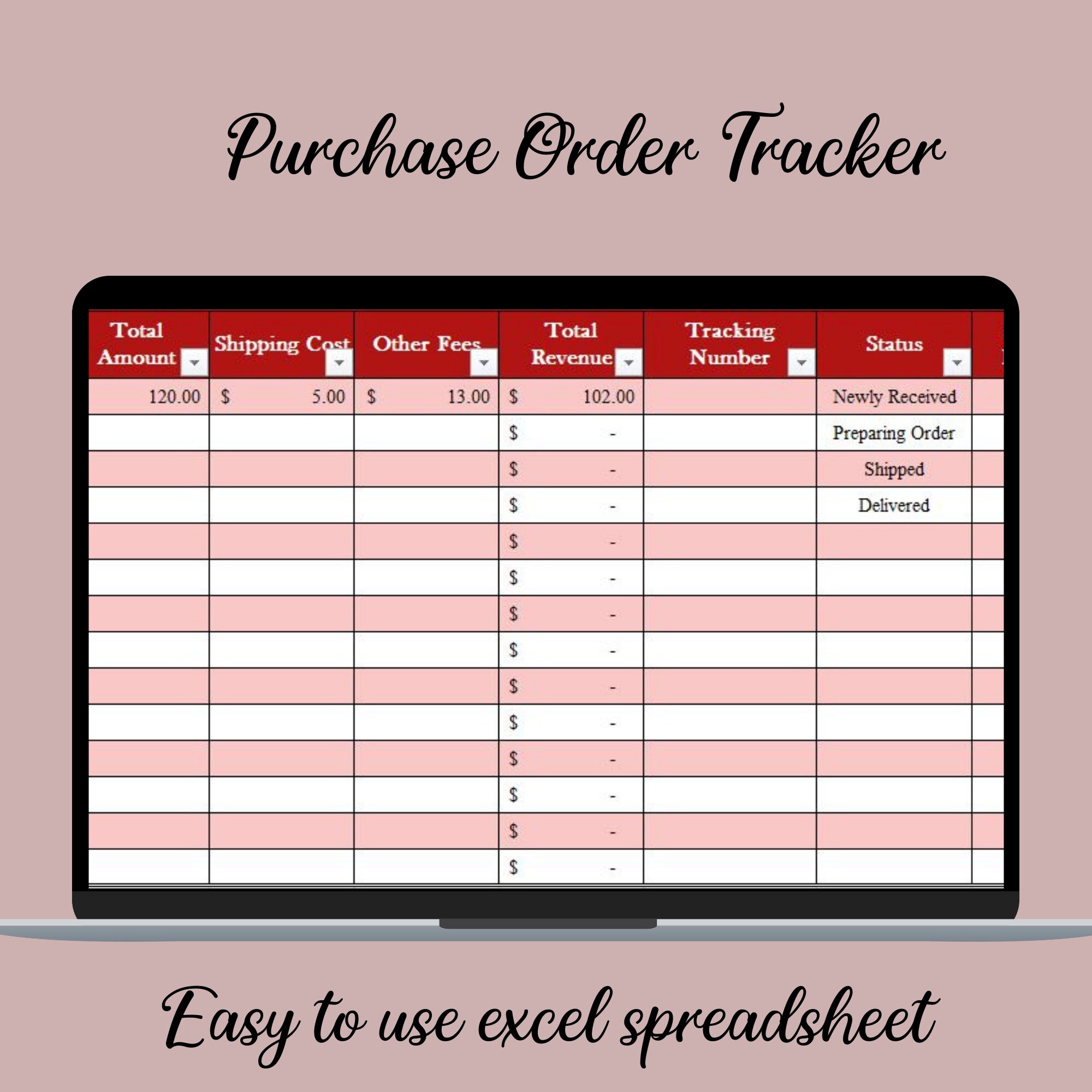 Purchase Order Tracker Excel Spreadsheet, Sales Tracker, Revenue ...