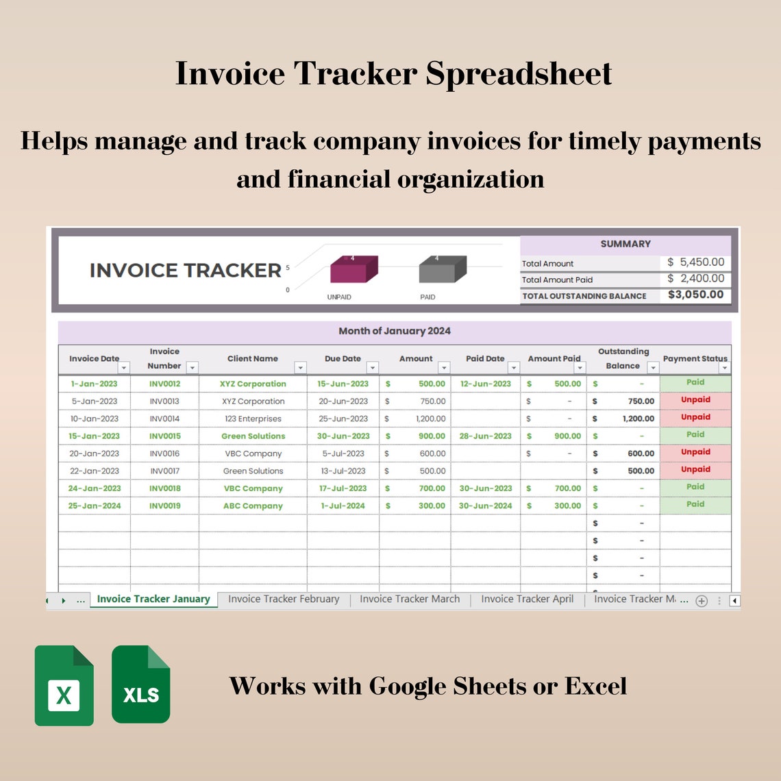 Invoice Tracker Google Sheets, Invoice Tracker Spreadsheet, Invoice ...