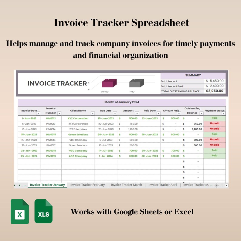 Invoice Tracker Google Sheets, Invoice Tracker Spreadsheet, Invoice ...