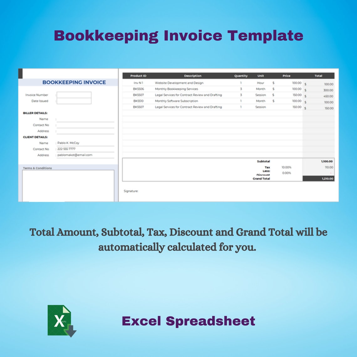 Business Invoice Template Excel, Excel Bookkeeping Invoice Tracker ...