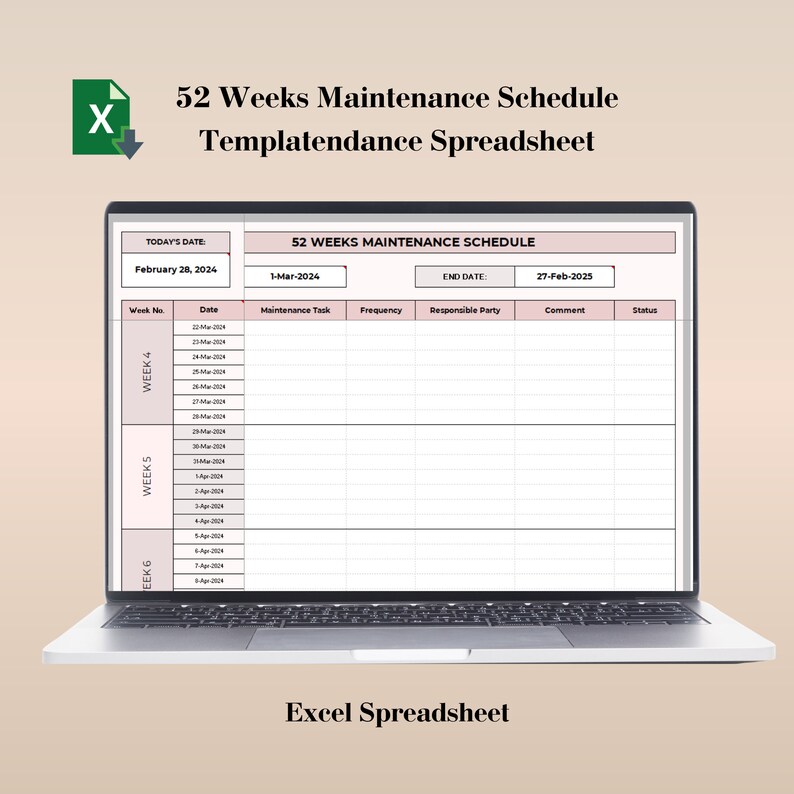 52 Weeks Maintenance Schedule Template, Maintenance Tracker ...