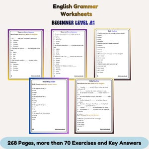 English Grammar Worksheet Bundle Level A1, English Grammar Workbook for ...